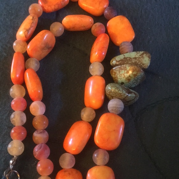 Jewelry | Turquoise Orange Stone Necklace | Poshmark
